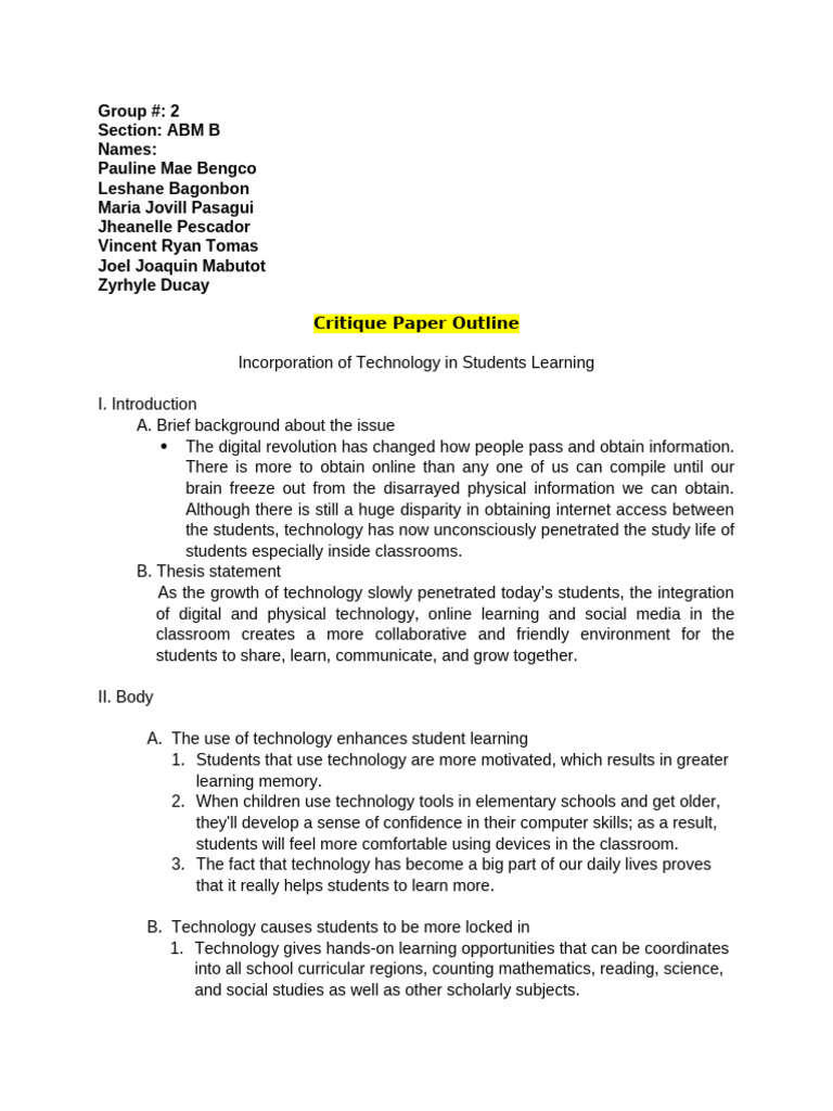 Group 3 - Position Paper Outline | PDF | Learning | Teachers