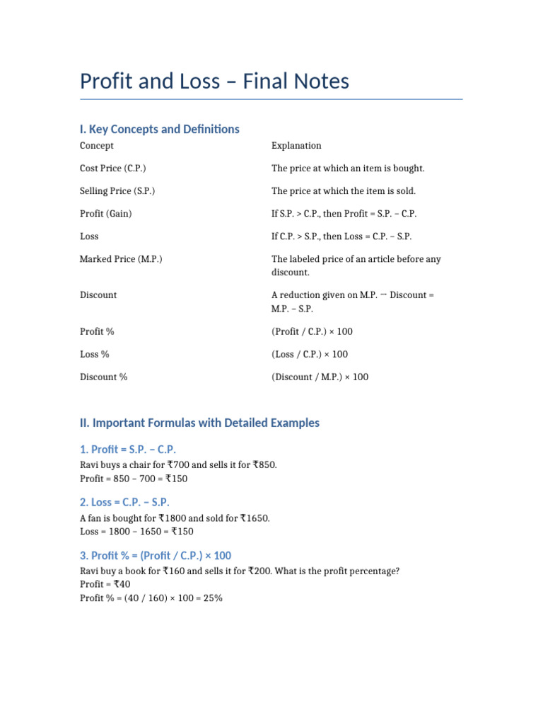 Profit and Loss: Key Concepts & Formulas | PDF | Chess Theory | Chess