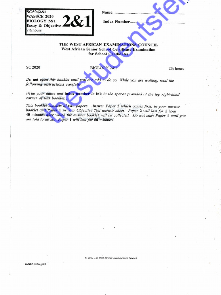 WASSCE Biology Past Questions 2020 | PDF