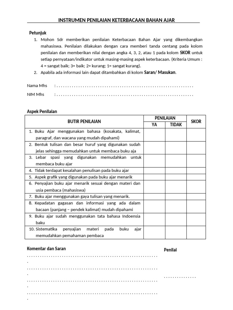 Penilaian Keterbacaan Bahan Ajar | PDF