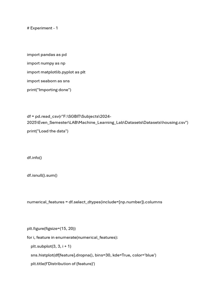 ML Experiment WithDataset | PDF | Mean Squared Error | Statistical Analysis