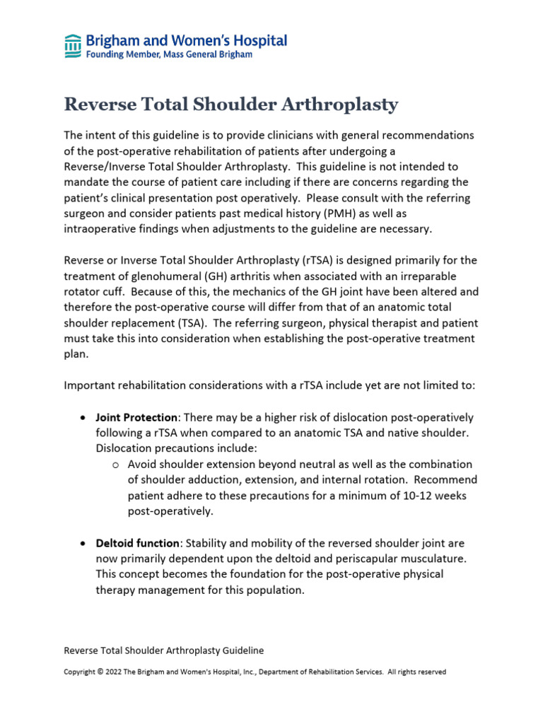 Shoulder Reverse Total Shoulder Arthroplasty Protocol | PDF | Shoulder ...