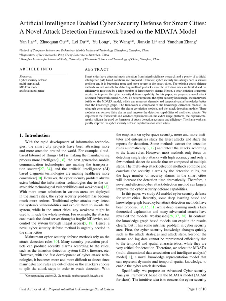 Artificial Intelligence Enabled Cyber Security Defense For Smart Cities - A Novel Attack ...