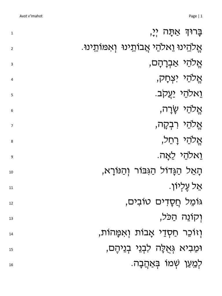 Avot V'imahot Practice Sheet | PDF