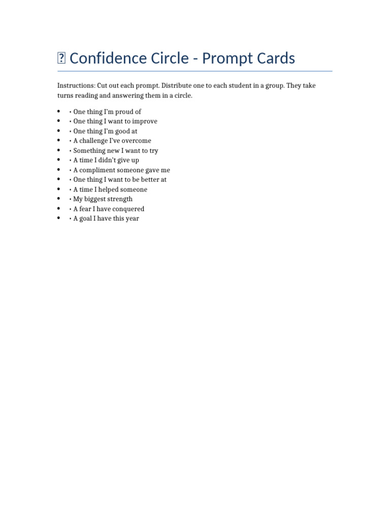 Confidence Circle Prompts | PDF