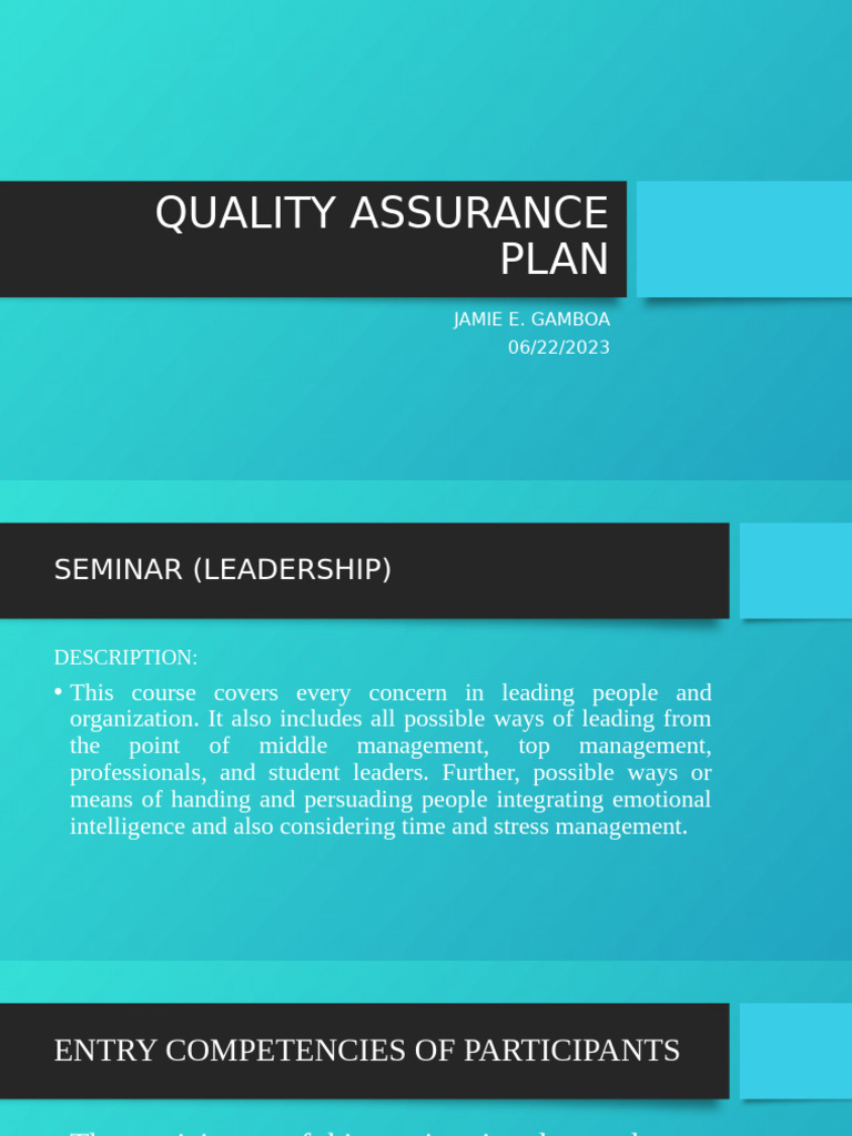 Leadership Seminar Quality Assurance Plan | PDF | Leadership ...