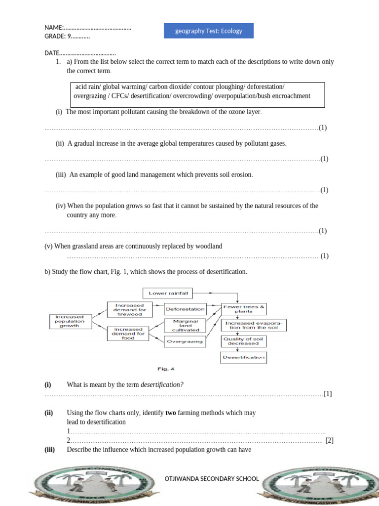Grade 9 Ecology Test 2024 | PDF | Earth Sciences | Natural Environment