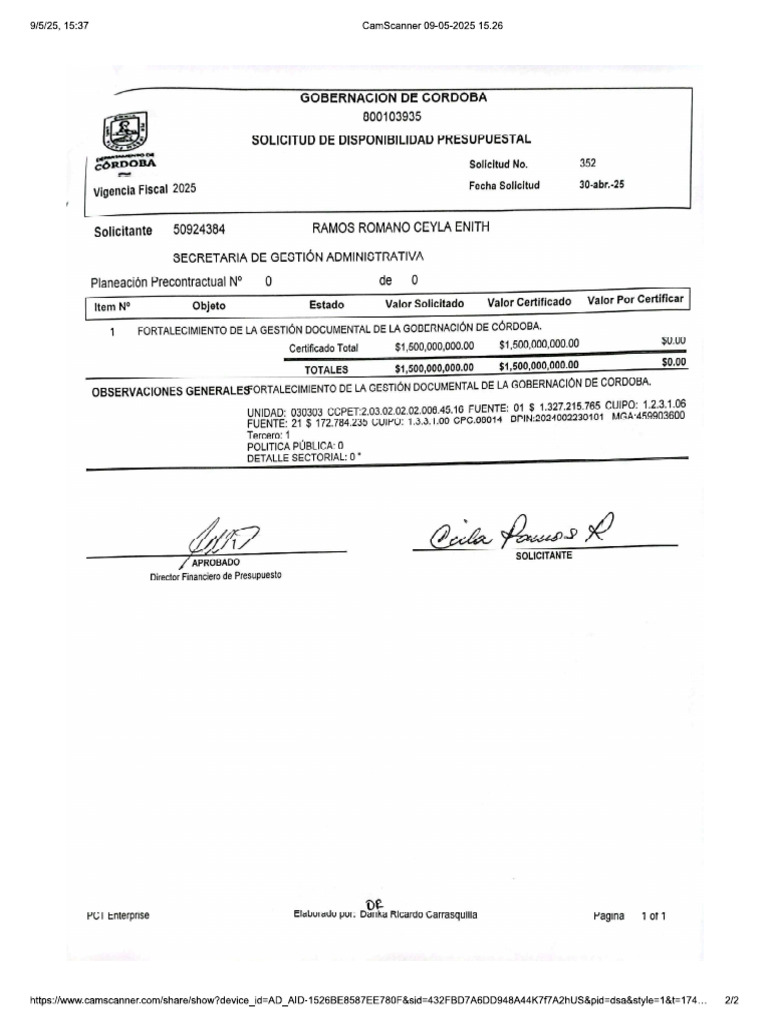 Solicitud de CDP | PDF