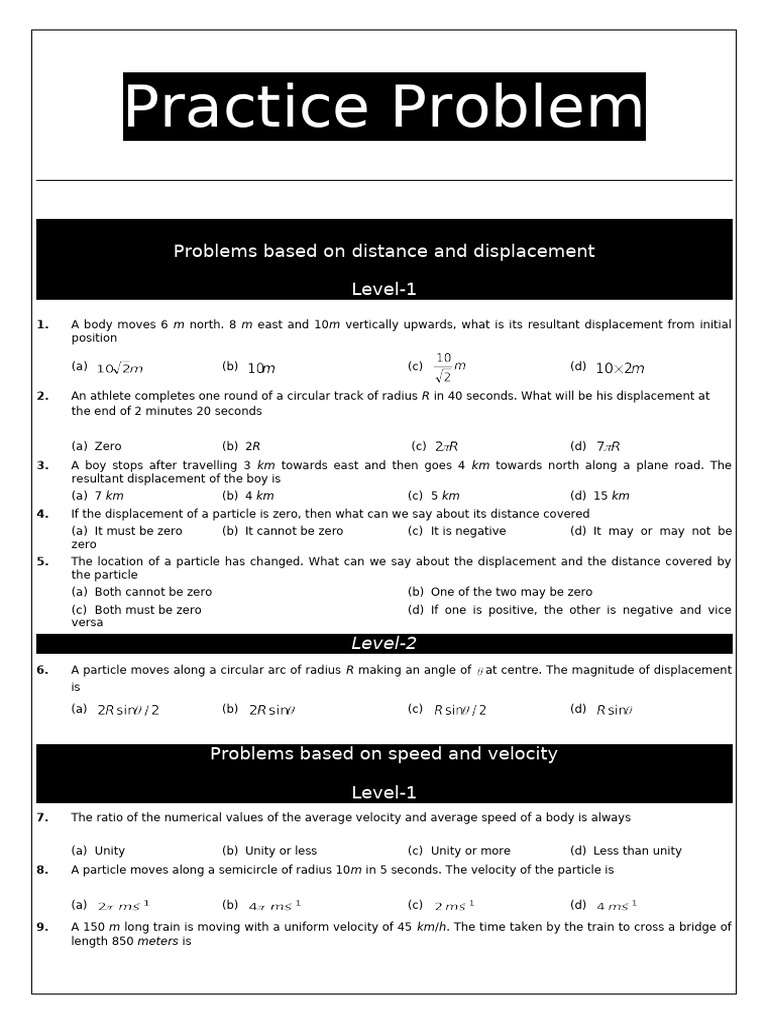Distance and Displacement Practice Problems | PDF | Acceleration | Velocity