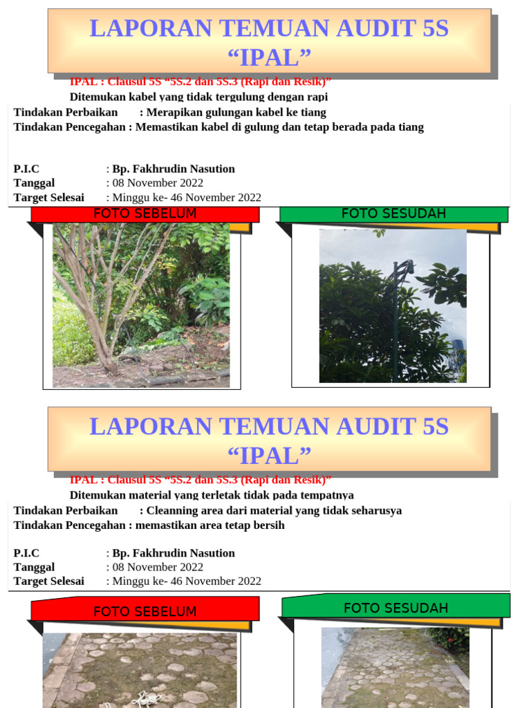 Temuan Audit 5S IPAL November 2022 | PDF