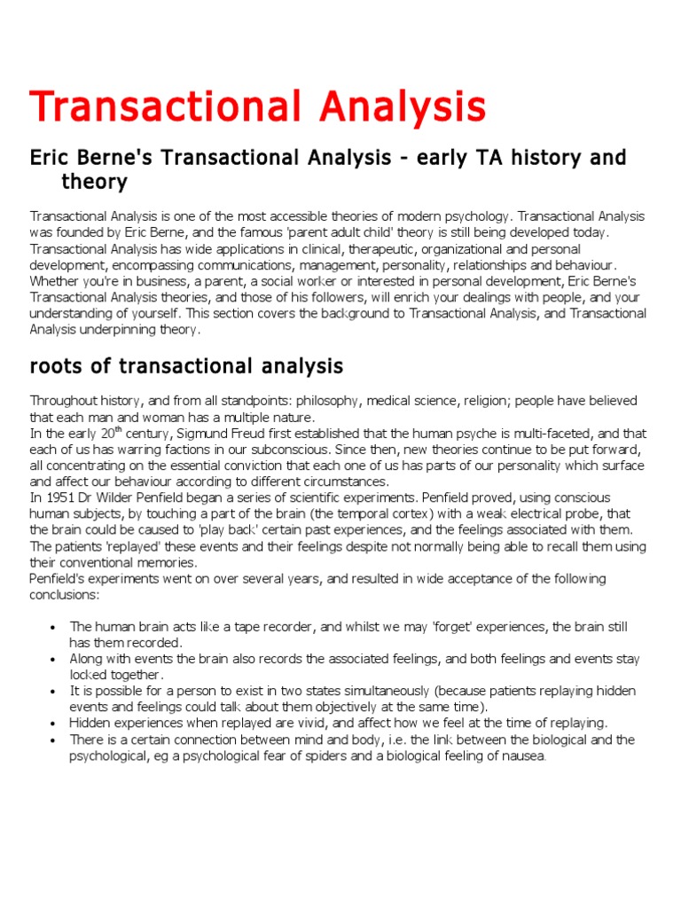 Transactional Analysis 202 | PDF | Id | Emotions