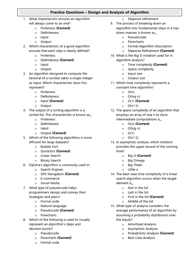 Practice MCQ Design and Analysis of Algo | PDF | Time Complexity | Mathematical Relations