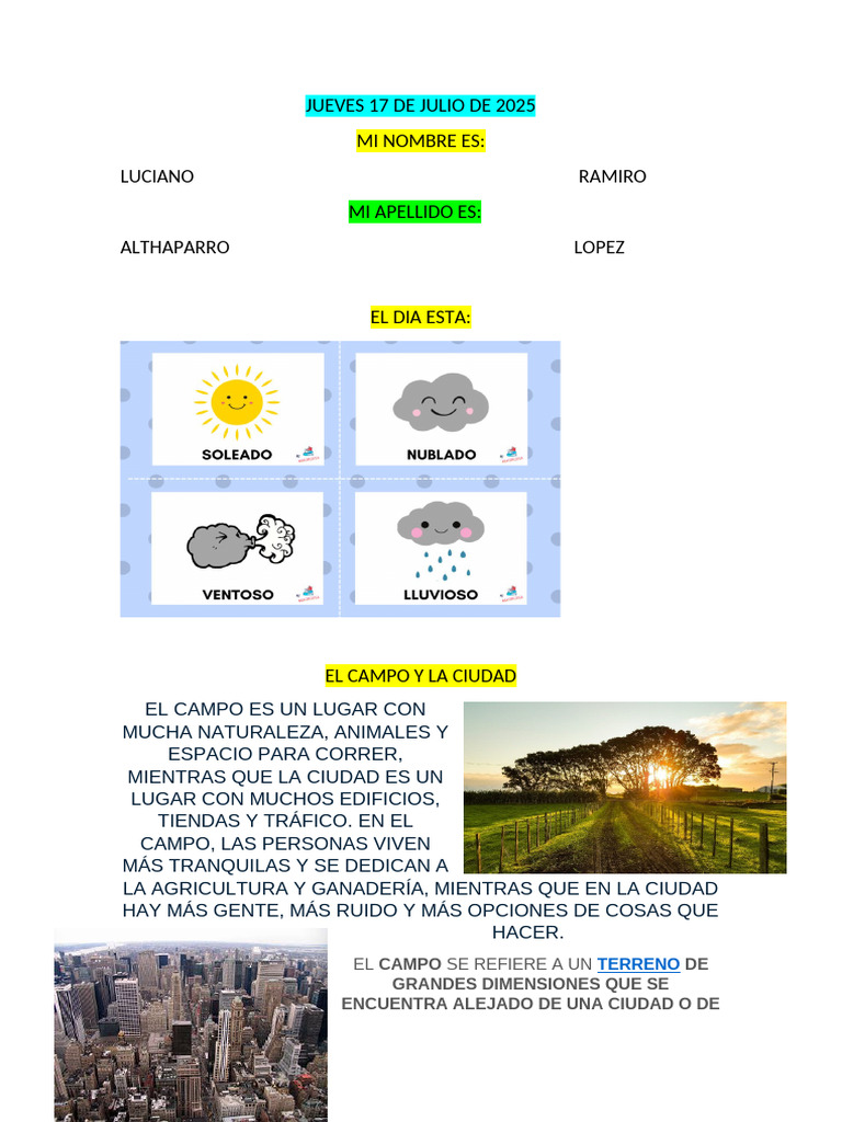 Campo y Ciudad: Diferencias para Niños | PDF