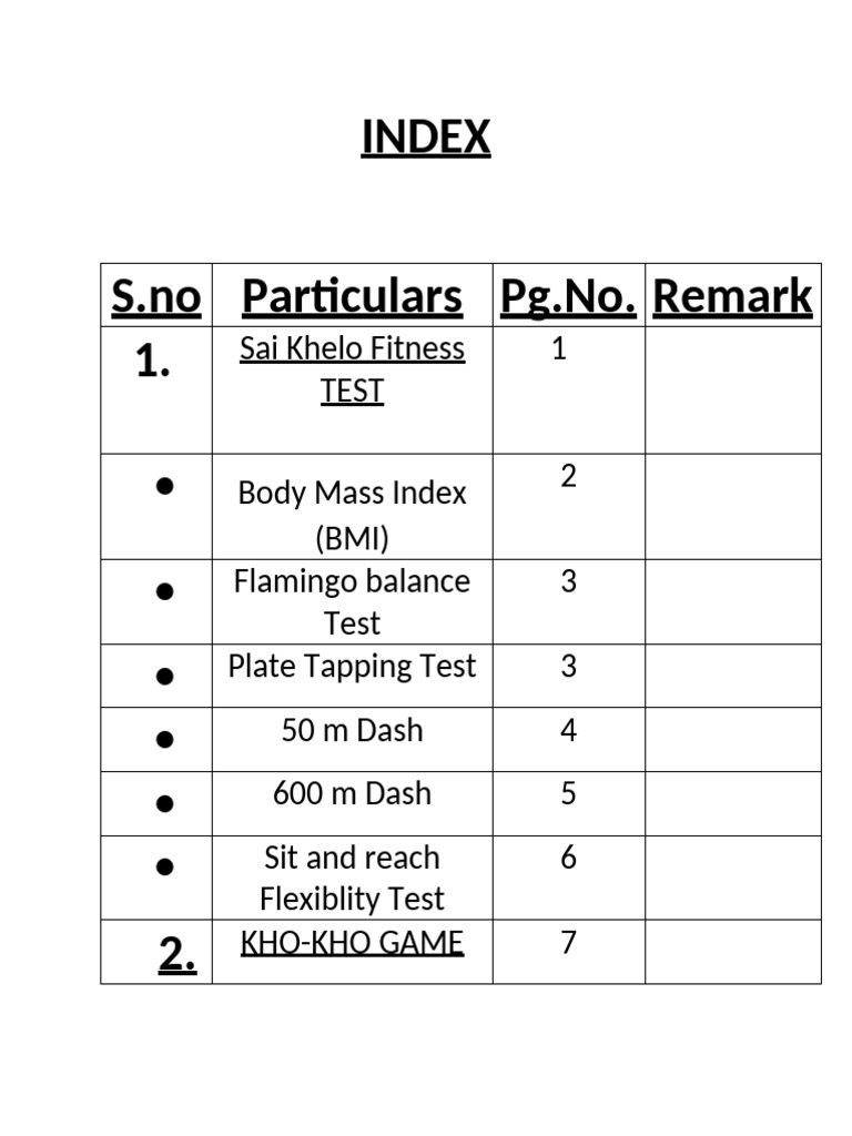 Fitness and Sports Test Index | PDF
