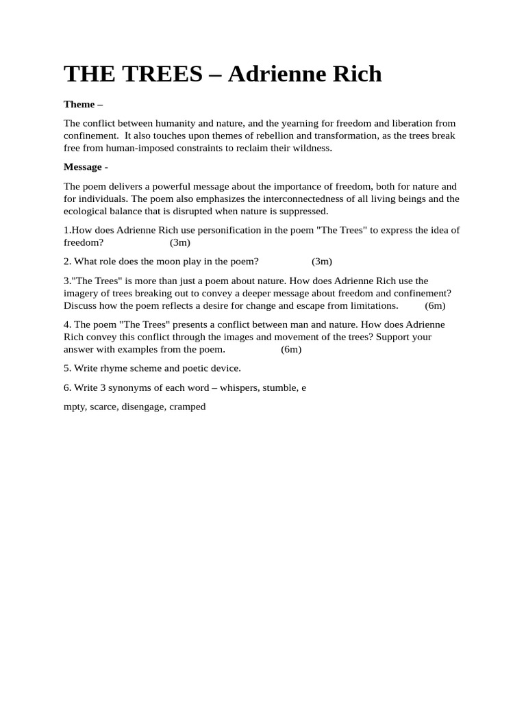 THE TREES - Adrienne Rich | PDF