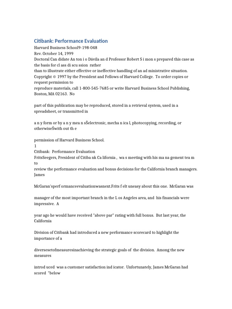 Citibank Performance Evaluation | PDF | Customer Satisfaction | Business