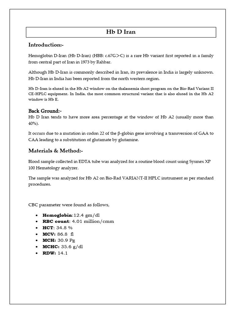 Hemoglobin D Iran Case Study | PDF