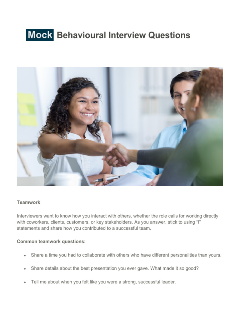 Mock Interview Questions | PDF | Professional Skills | Time Management