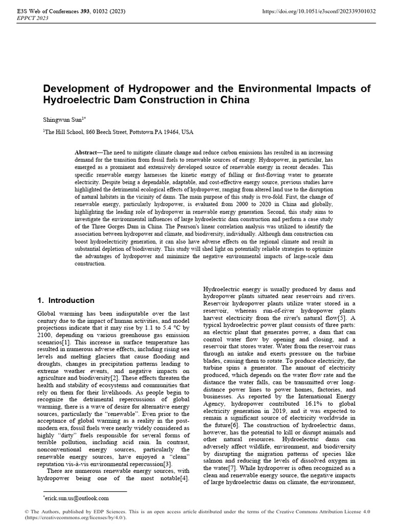 Development of Hydropower and The Environmental Im | PDF ...