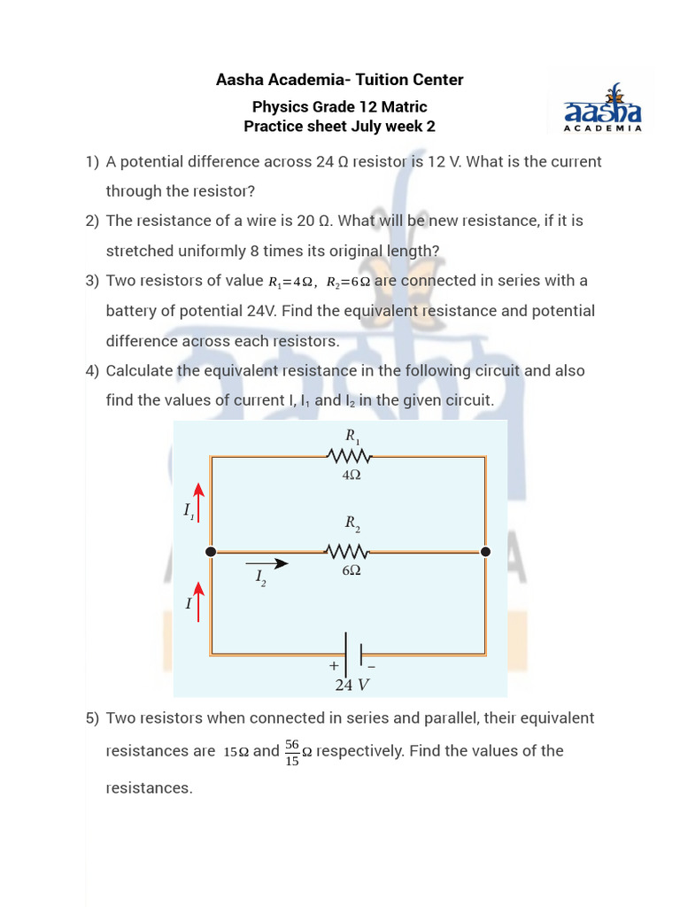 Matric Physics 12 Practice Sheet 7 2 | PDF