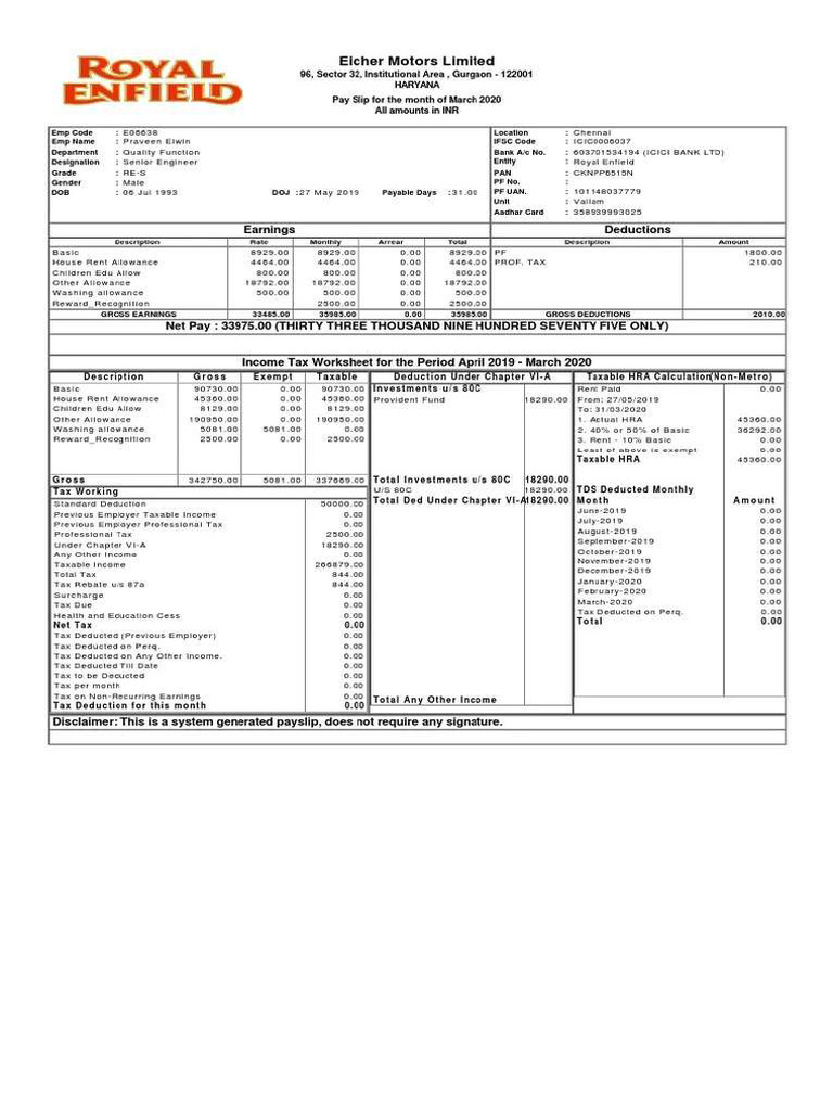 Payslip Prasad | PDF