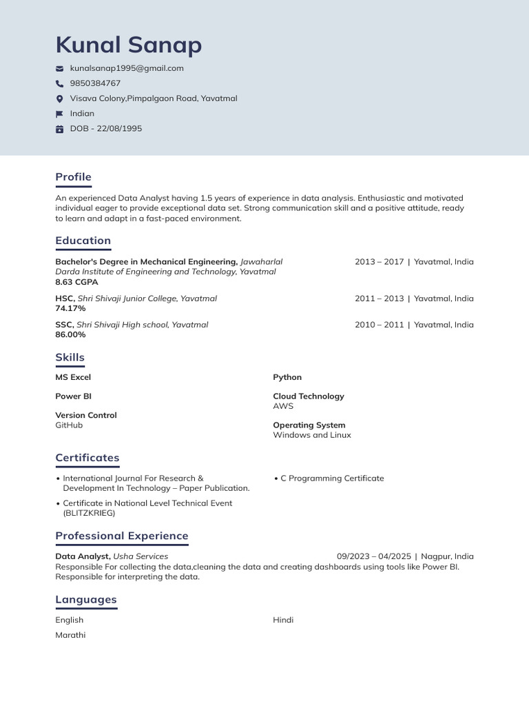 Data Analyst CV | PDF