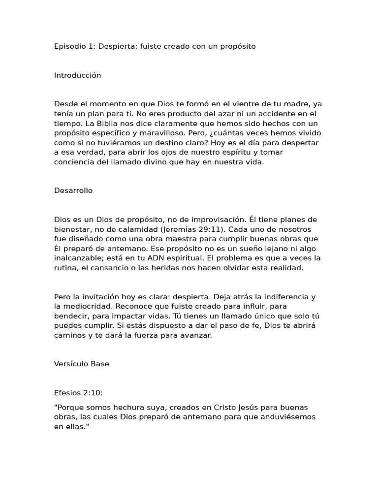 Creados Con Proposito Predica 1 | PDF | Divinidad | Dios