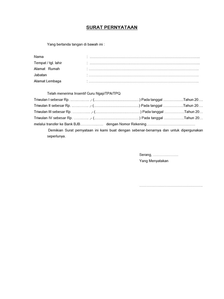 Surat Pernyataan Guru Ngaji 2025 | PDF