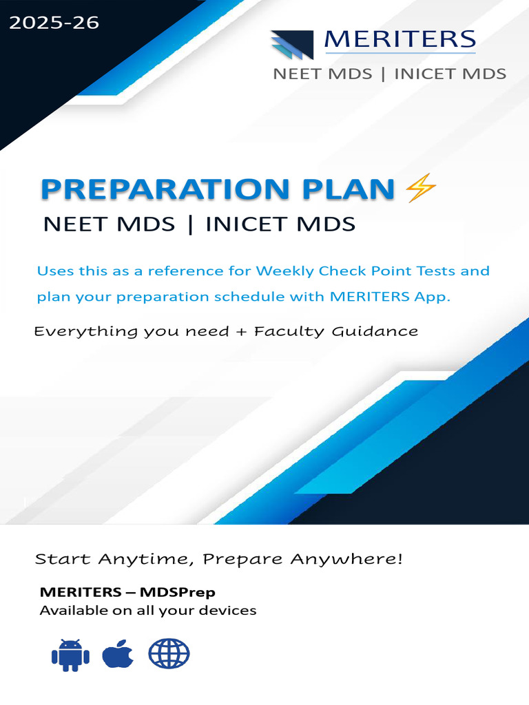 Preparation Plan 2025-26 - Neet Mds - Inicet Mds | PDF | Periodontology | Human Tooth