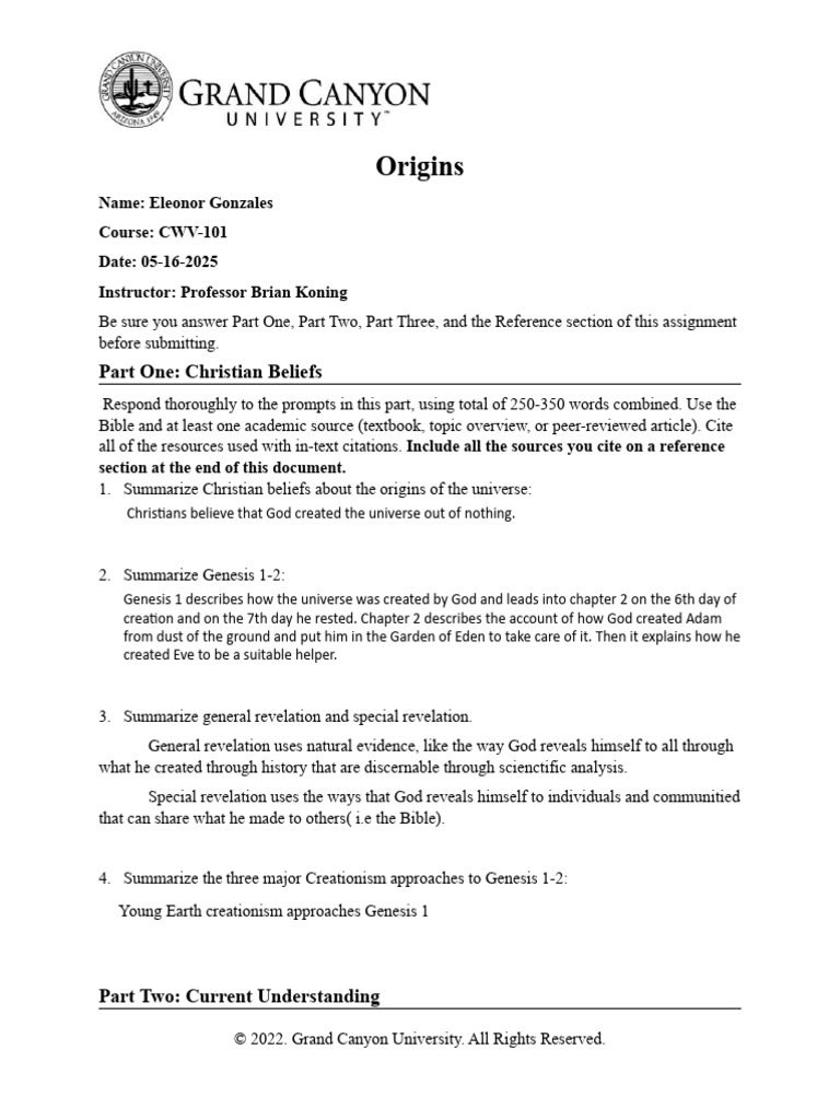 Christian Beliefs on Universe Origins | PDF | Genesis Creation ...