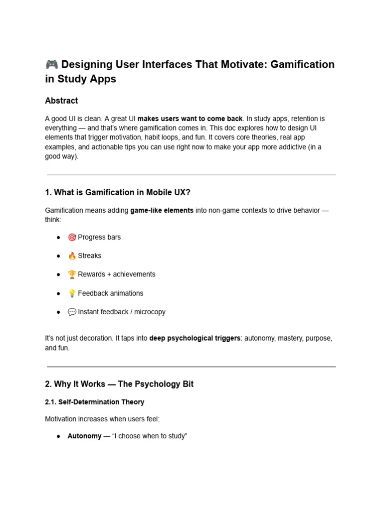 Designing User Interfaces That Motivate - Gamification in Study Apps ...