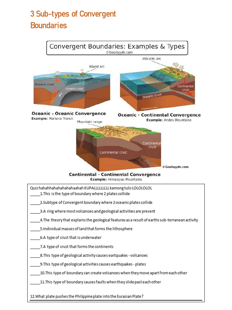 3 Sub-Types of Convergent Boundaries | PDF