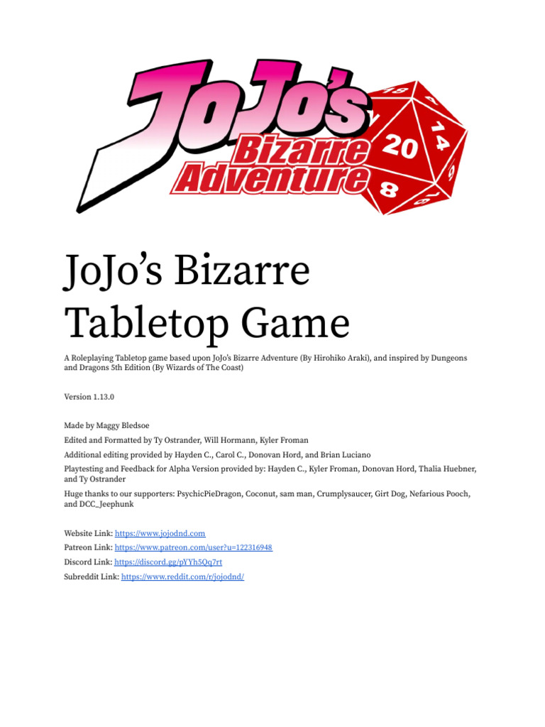 JoJo's Bizarre Tabletop RPG Guide | PDF | Dice