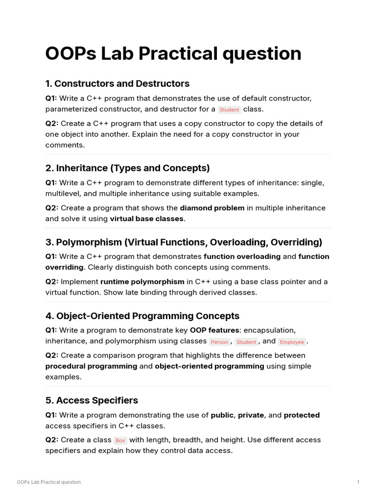 OOPs Lab Practical Question | PDF | Inheritance (Object Oriented Programming) | Class (Computer ...