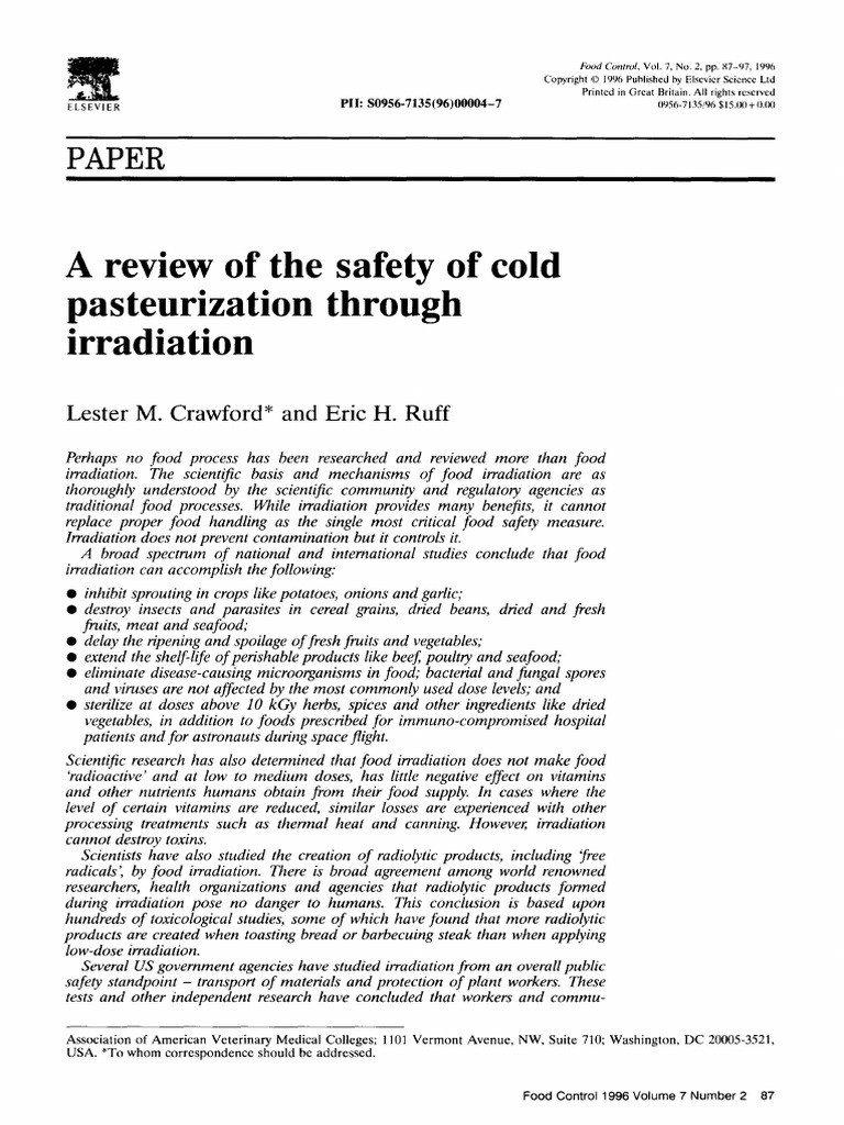 A Review of The Safety of Cold Pasteurization Through Irradiation | PDF