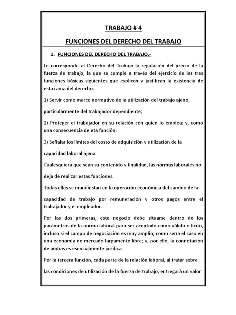 Funciones del Derecho del Trabajo | PDF | Derecho laboral | Esfera pública