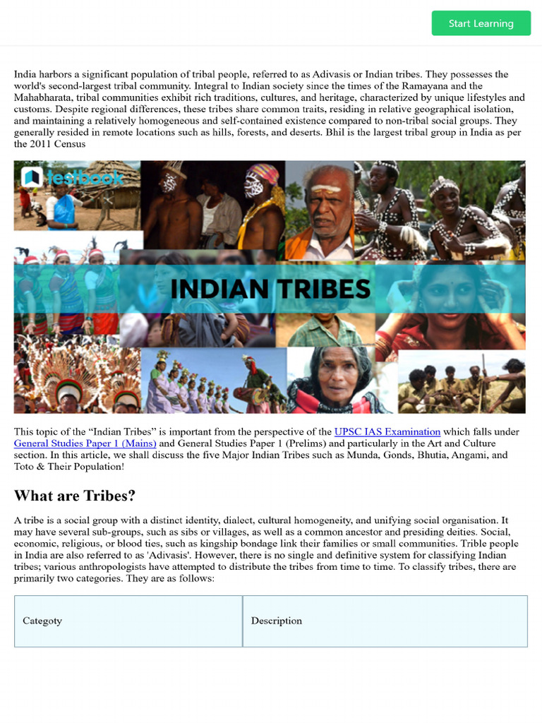 Indian Tribes - Their State-Wise Distribution, Population, & More! | PDF