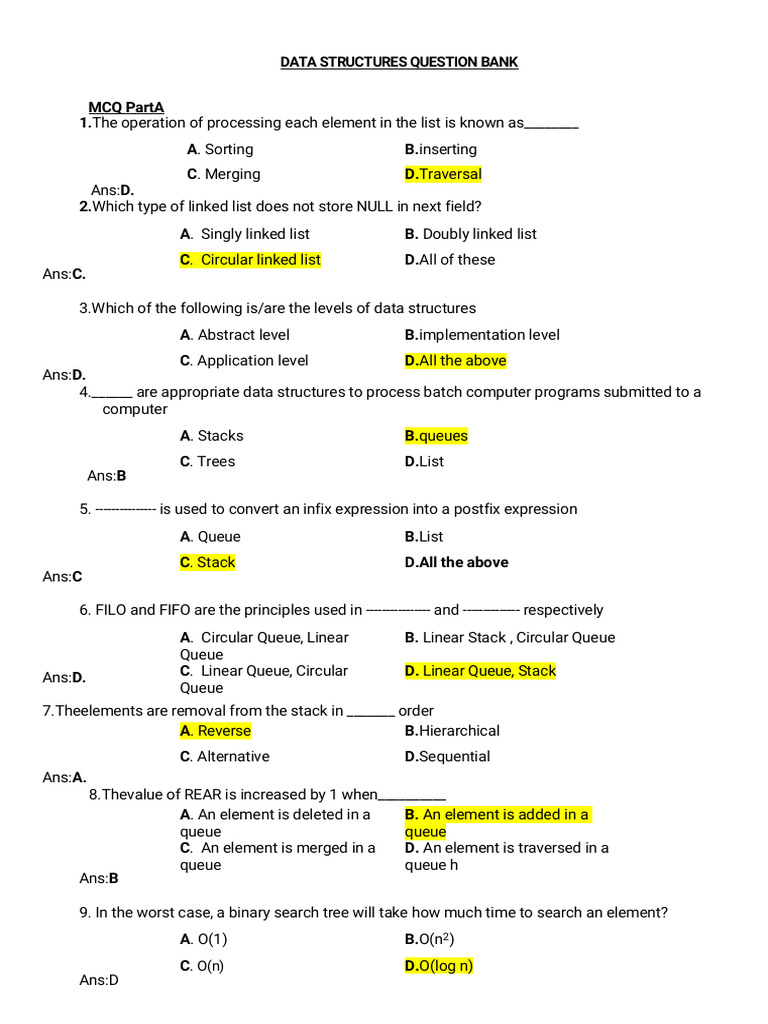 Data Structures Question Bank | PDF | Algorithms And Data Structures | Algorithms