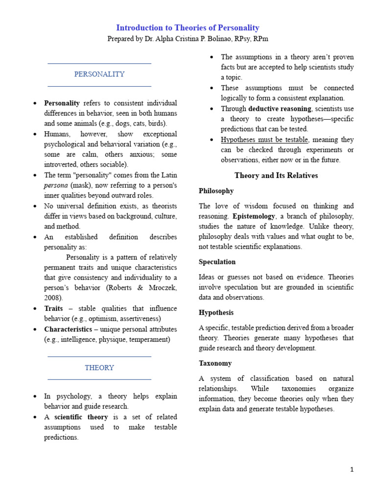 For PRINTING Theories of Personality (CHAPTER 1) | PDF | Theory ...