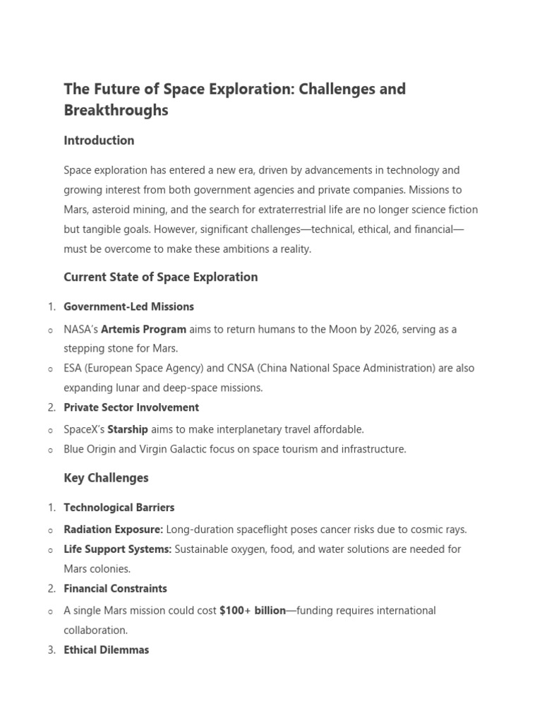 The Future of Space Exploration | PDF