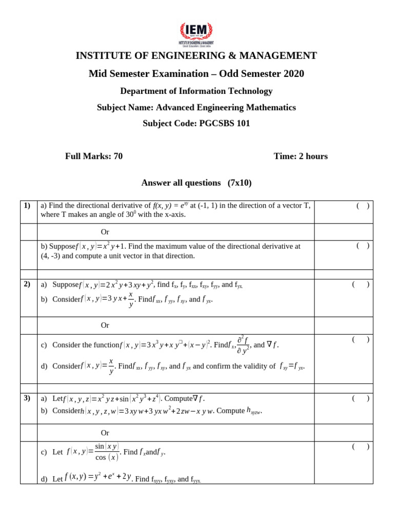 Advanced Engg Math-Mtech - Final - Set2 Done | PDF | Mathematics ...