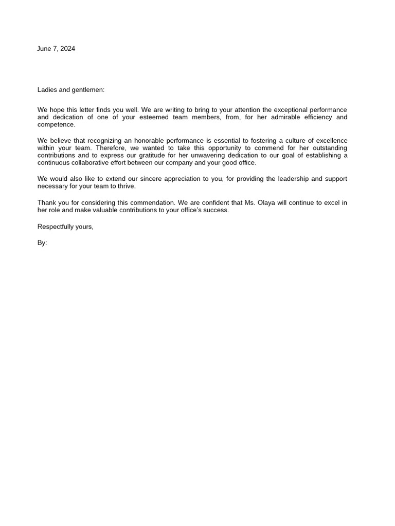 Commendation Letter for Ms. Olaya | PDF