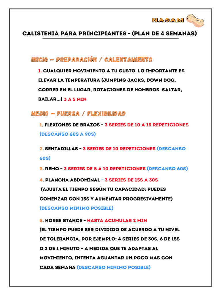 Rutina Principiantes Calistenia | PDF | Flexibilidad (anatomía ...