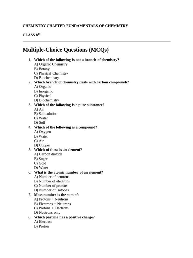 Chapter 1 Chemistry Class 8th | PDF | Ion | Chemistry