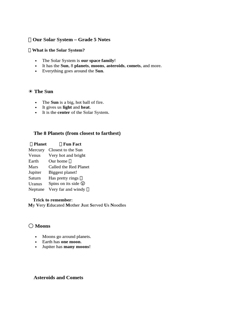Solar System Overview for Grade 5 | PDF | Planets | Solar System