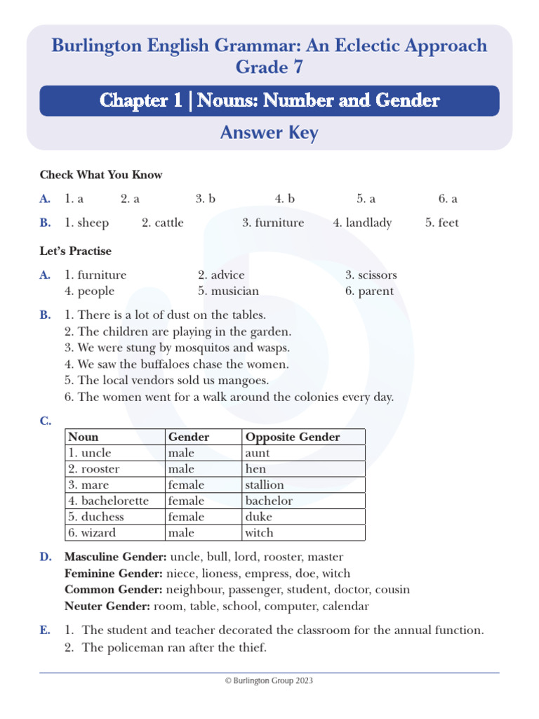 Grade 7 English Grammar Solutions | PDF | Grammatical Gender | Linguistics