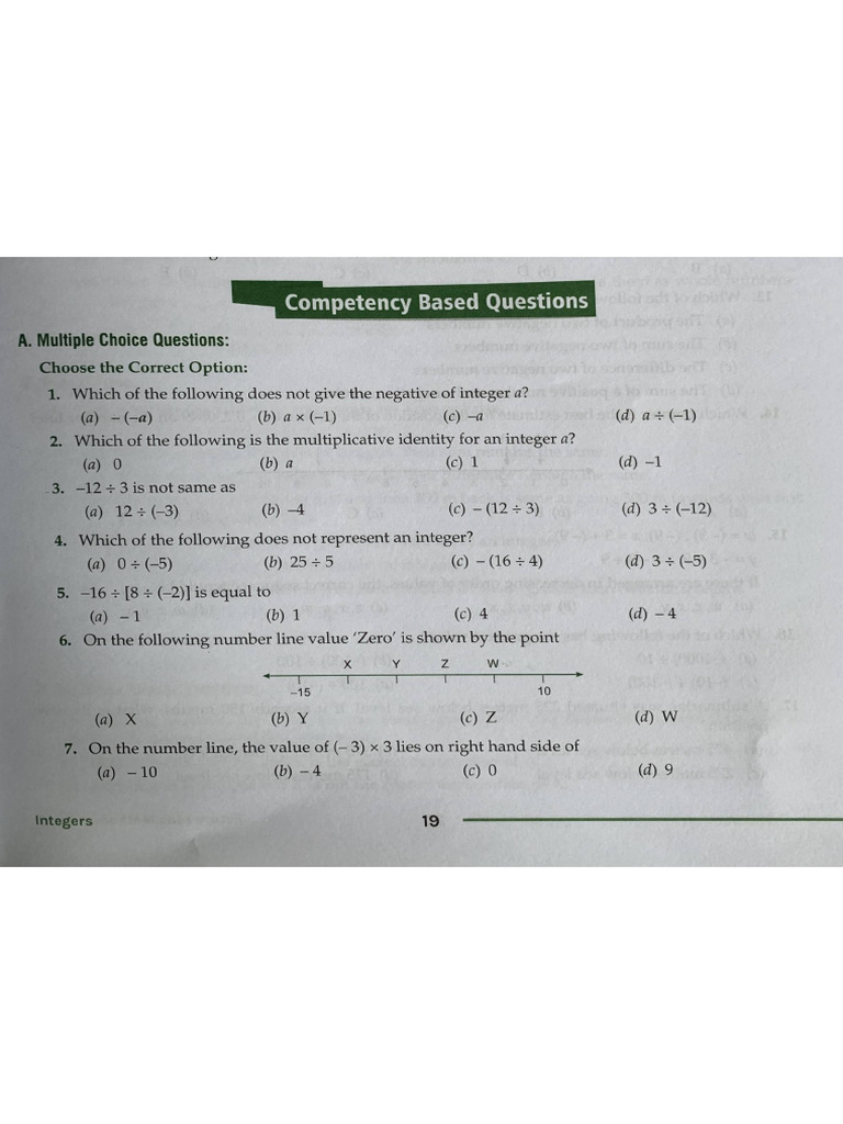Maths Integers - Worksheet - VII | PDF