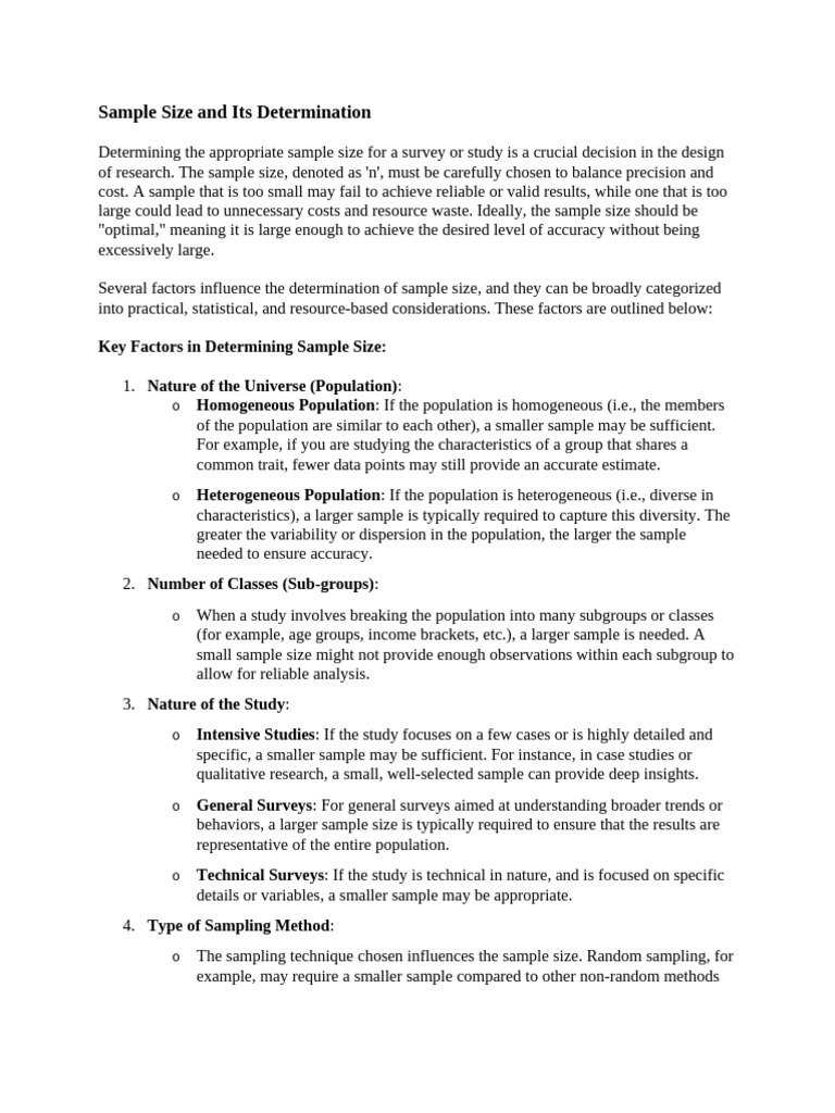 Sample Size and Its Determination | PDF | Sampling (Statistics ...