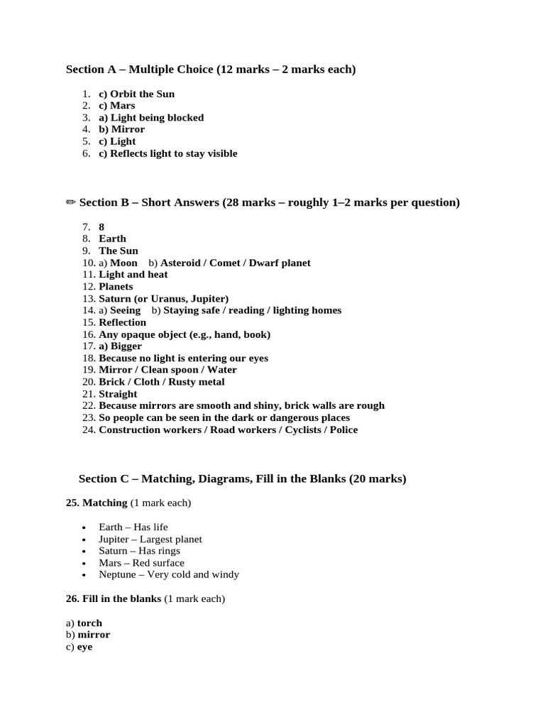 Science Quiz: Light and Reflection Concepts | PDF