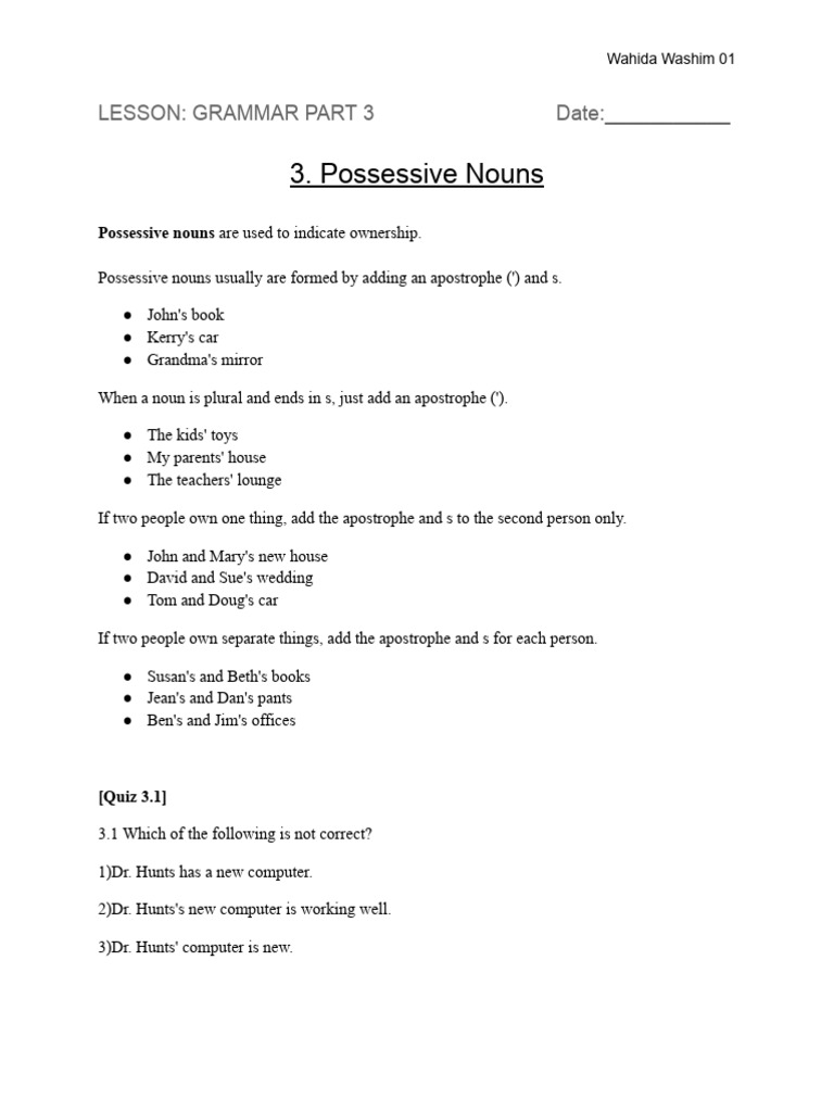 Understanding Possessive Nouns | PDF